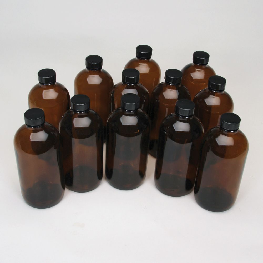 Wheaton Redi-Pak Amber Boston Rounds with Caps, 32 oz (1000 mL), Case ...