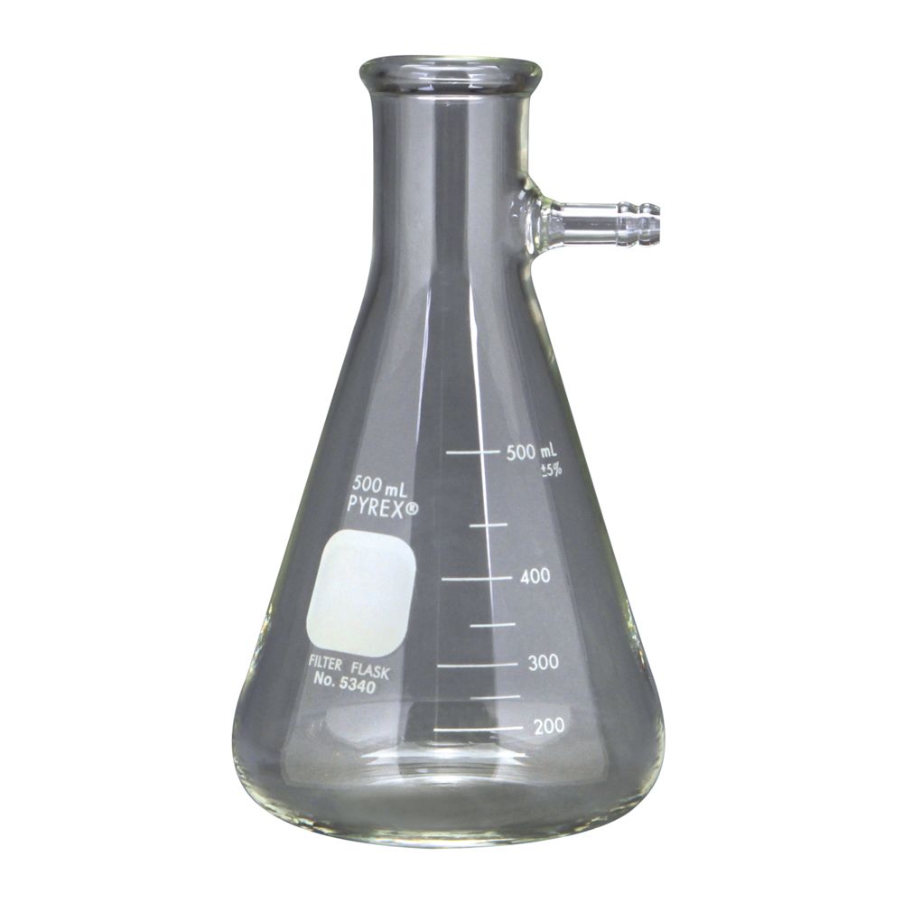 Pyrex® Glass Filtering Flask, Heavy-Walled, with Side Tubulation, 500 ...