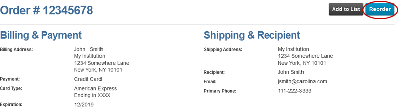 One-Click Reordering | Carolina Biological Supply